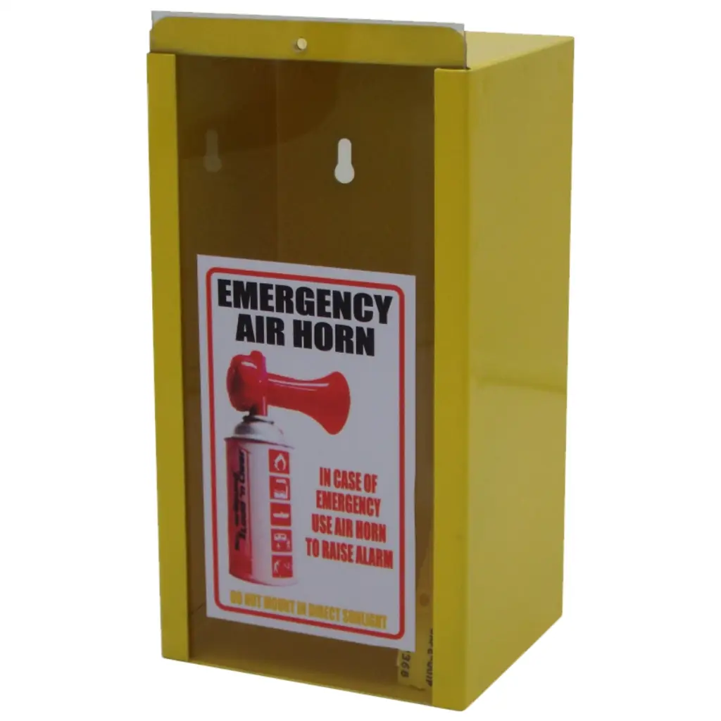Yellow Wall Mountable Air Horn Metal Case With Safety Seal